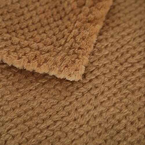 SOCHOW Flannel Fleece Throw Blanket with Super Soft Waffle Textured Patterns, No-Shedding Warm, Lightweight, Versatile for All Seasons, Perfect for Bed Sofa Couch (66 x 90 Inches), Camel