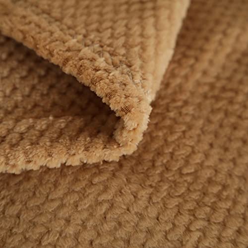 SOCHOW Flannel Fleece Throw Blanket with Super Soft Waffle Textured Patterns, No-Shedding Warm, Lightweight, Versatile for All Seasons, Perfect for Bed Sofa Couch (66 x 90 Inches), Camel