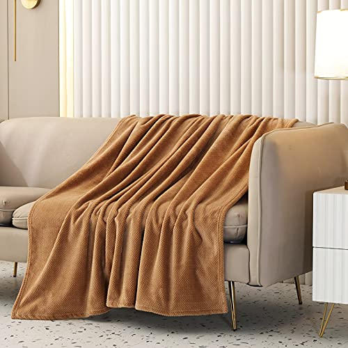 SOCHOW Flannel Fleece Throw Blanket with Super Soft Waffle Textured Patterns, No-Shedding Warm, Lightweight, Versatile for All Seasons, Perfect for Bed Sofa Couch (66 x 90 Inches), Camel