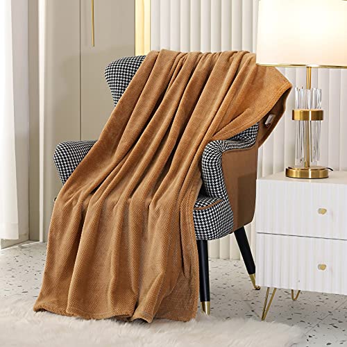 SOCHOW Flannel Fleece Throw Blanket with Super Soft Waffle Textured Patterns, No-Shedding Warm, Lightweight, Versatile for All Seasons, Perfect for Bed Sofa Couch (66 x 90 Inches), Camel