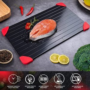 m.s. large size aluminum defrosting tray for frozen meat with super-fast defrost, thawing plate for chicken and fish that thaws the frozen food and meat in minutes,black