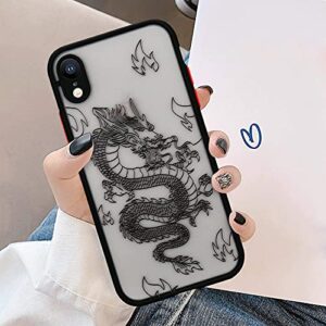 urarssa compatible with iphone xr case fashion cool dragon animal 3d pattern design frosted pc back soft tpu bumper shockproof protective case cover for iphone xr, black