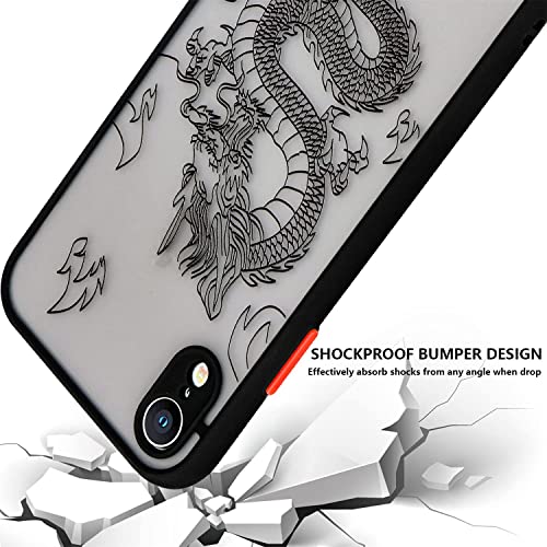 Urarssa Compatible with iPhone Xr Case Fashion Cool Dragon Animal 3D Pattern Design Frosted PC Back Soft TPU Bumper Shockproof Protective Case Cover for iPhone Xr, Black