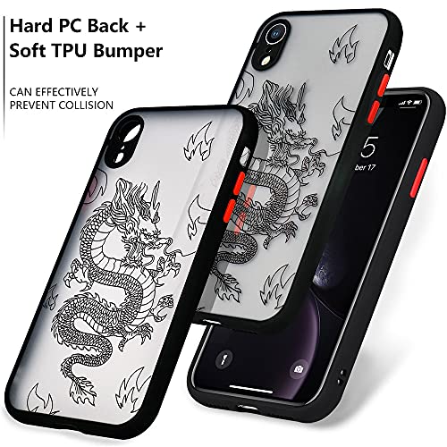 Urarssa Compatible with iPhone Xr Case Fashion Cool Dragon Animal 3D Pattern Design Frosted PC Back Soft TPU Bumper Shockproof Protective Case Cover for iPhone Xr, Black