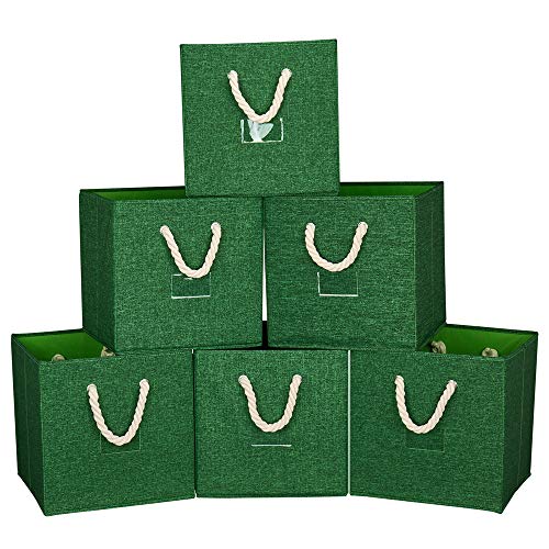 Green Foldable Fabric Cube Storage Bins Cloth Cube Storage Organizer Bin with Cotton Rops 13x13x13 In Collapsible Clothes Storage Cubes Baskets Drawers Organizer Decroative Storage Boxes for Organizing Closet Shelves ,Q-ST-48-6