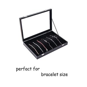 ByKen Jewelry Glass lid 20 Hooks Necklace Organizer Box,Necklace Tray,Necklace Display Box,Chains Showcase Storage Boxes for Show Stackable (Black Velvet)