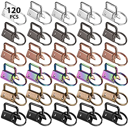 120 Pieces Key Fob Hardware 6 Colors Keychain Fob Wristlet Hardware with Key Ring Key Fob Chain Hardware 1 Inch