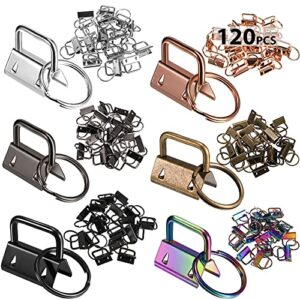 120 Pieces Key Fob Hardware 6 Colors Keychain Fob Wristlet Hardware with Key Ring Key Fob Chain Hardware 1 Inch