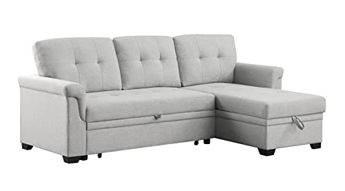 Lilola Home Hunter Light Gray Linen Reversible Sleeper Sectional Sofa with Storage Chaise