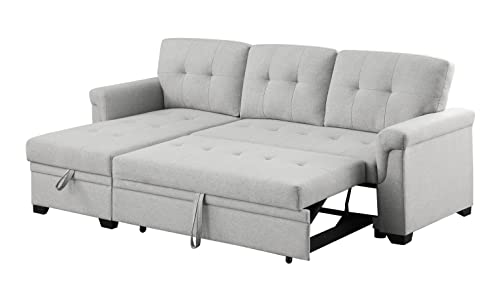 Lilola Home Hunter Light Gray Linen Reversible Sleeper Sectional Sofa with Storage Chaise