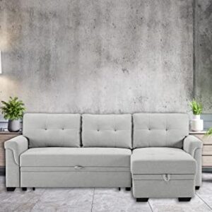 Lilola Home Hunter Light Gray Linen Reversible Sleeper Sectional Sofa with Storage Chaise