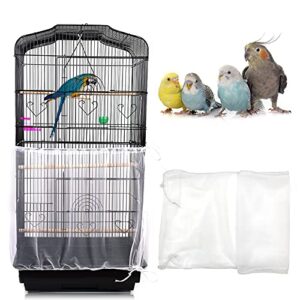 daoeny universal bird cage cover, adjustable parrot nylon airy soft mesh net, seed feather catcher, birdcage cover skirt sheer guard for parakeet macaw round square cages (white)