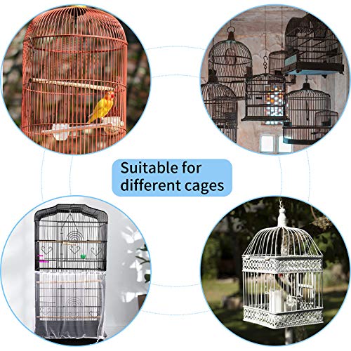 Daoeny Universal Bird Cage Cover, Adjustable Parrot Nylon Airy Soft Mesh Net, Seed Feather Catcher, Birdcage Cover Skirt Sheer Guard for Parakeet Macaw Round Square Cages (White)