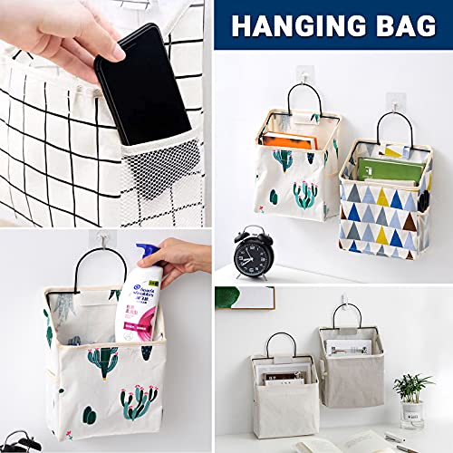 2Pcs Wall Hanging Storage Bag, Over The Door Organizer,Multifunctional Storage Shelves with Hook Pockets Cotton Linen Storage Basket Family Organizer Box Containers for Kitchen,Bedroom, Bathroom-Bag1