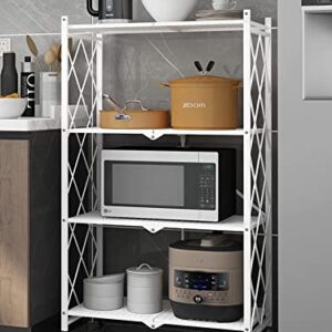 4 Tier Foldable Shelving Unit, Lanstics Folding Shelves Heavy Duty Storage Shelving with Wheels Metal Shelf Standing Shelves Units for Home Kitchen Living Room