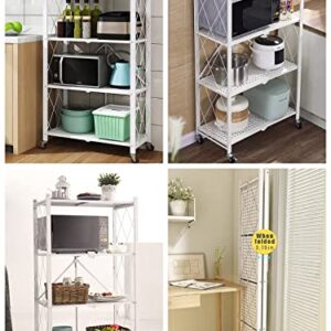 4 Tier Foldable Shelving Unit, Lanstics Folding Shelves Heavy Duty Storage Shelving with Wheels Metal Shelf Standing Shelves Units for Home Kitchen Living Room