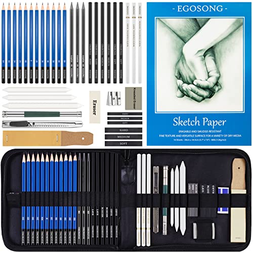 EGOSONG 41 Drawing Set Sketch Kit, Sketching Supplies with Sketchbook, Graphite, and Charcoal Pencils, Pro Art Drawing Kit for Adults Teens Beginners Kids, ideal for Sketching Shading