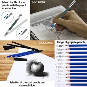 EGOSONG 41 Drawing Set Sketch Kit, Sketching Supplies with Sketchbook, Graphite, and Charcoal Pencils, Pro Art Drawing Kit for Adults Teens Beginners Kids, ideal for Sketching Shading