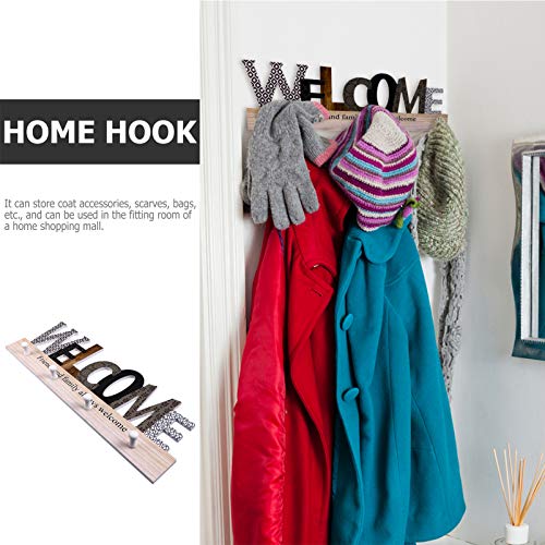 Wakauto Wooden Wall Hook Hanger with Welcome Signs for Coat Rack Caps Purses Hats Scarves Towels Umbrella Storage Organizer 50x18. 5cm