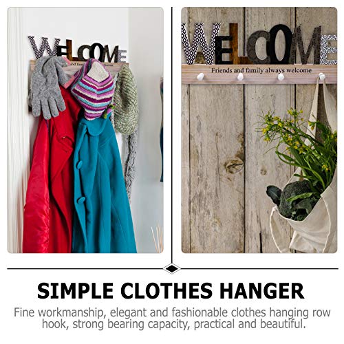 Wakauto Wooden Wall Hook Hanger with Welcome Signs for Coat Rack Caps Purses Hats Scarves Towels Umbrella Storage Organizer 50x18. 5cm