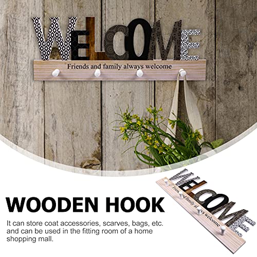 Wakauto Wooden Wall Hook Hanger with Welcome Signs for Coat Rack Caps Purses Hats Scarves Towels Umbrella Storage Organizer 50x18. 5cm