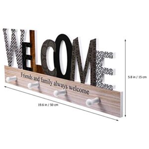 Wakauto Wooden Wall Hook Hanger with Welcome Signs for Coat Rack Caps Purses Hats Scarves Towels Umbrella Storage Organizer 50x18. 5cm