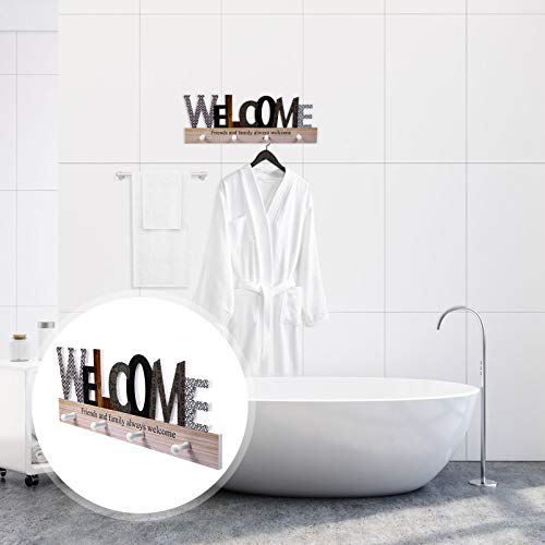 Wakauto Wooden Wall Hook Hanger with Welcome Signs for Coat Rack Caps Purses Hats Scarves Towels Umbrella Storage Organizer 50x18. 5cm