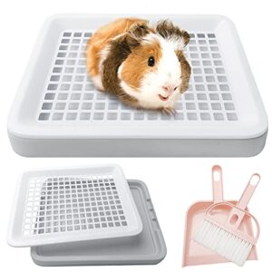 Guinea Pig Toilet, Small Animal Potty Trainer Corner, Square Rat Litter Bedding Box with Small Broom, Dustpan, Small Pet Litter Toilet for Guinea Pigs, Chinchilla, Ferret,Galesaur…