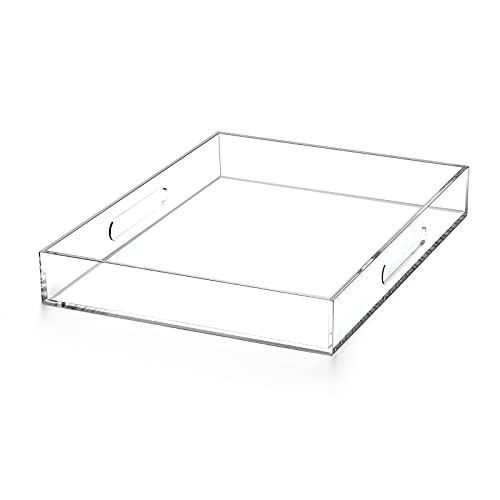 ATOZONE Clear Acrylic Ottoman Tray with Handles 10x10x2 Inch Spill Proof Serving Tray Safe Edge Organizer Tray Decorative Tray for Living Room Bedroom Kitchen Bathroom Coffee Table Countertop