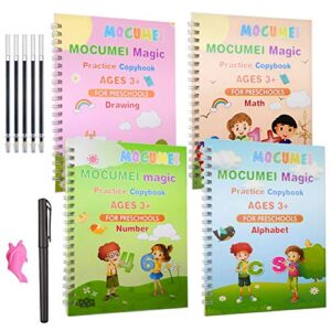 tiynum 4 pack magic practice copybook for kids,handwriting practice for kids,children magic copybook,reusable copybook preschool for kids age 3-8 ​calligraphy