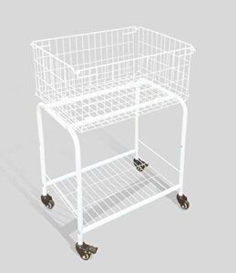 basket for garments storage, easy moved with wheels have brake, laundry basket, white color，rolling basket