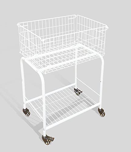 basket for garments storage, easy moved with wheels have brake, Laundry basket, white color，rolling basket