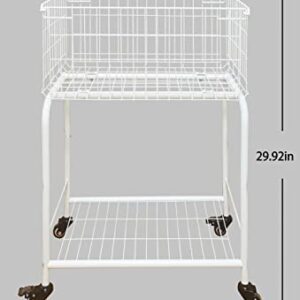 basket for garments storage, easy moved with wheels have brake, Laundry basket, white color，rolling basket