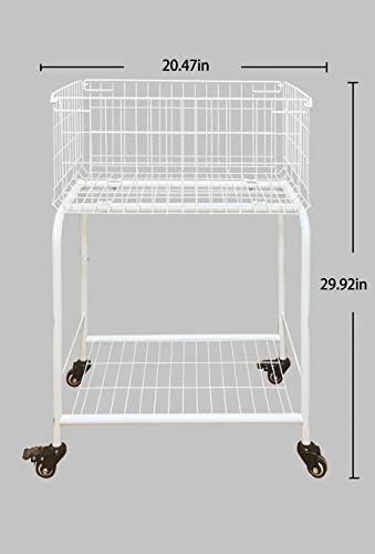 basket for garments storage, easy moved with wheels have brake, Laundry basket, white color，rolling basket