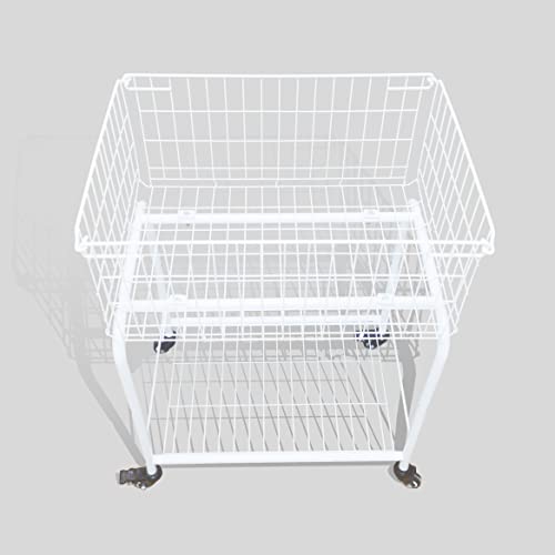 basket for garments storage, easy moved with wheels have brake, Laundry basket, white color，rolling basket