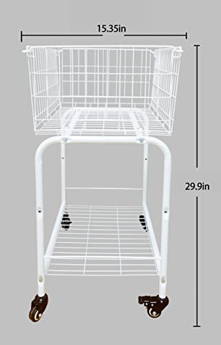 basket for garments storage, easy moved with wheels have brake, Laundry basket, white color，rolling basket