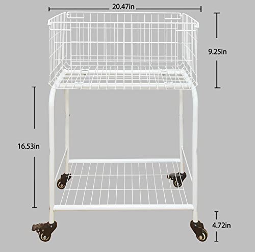 basket for garments storage, easy moved with wheels have brake, Laundry basket, white color，rolling basket