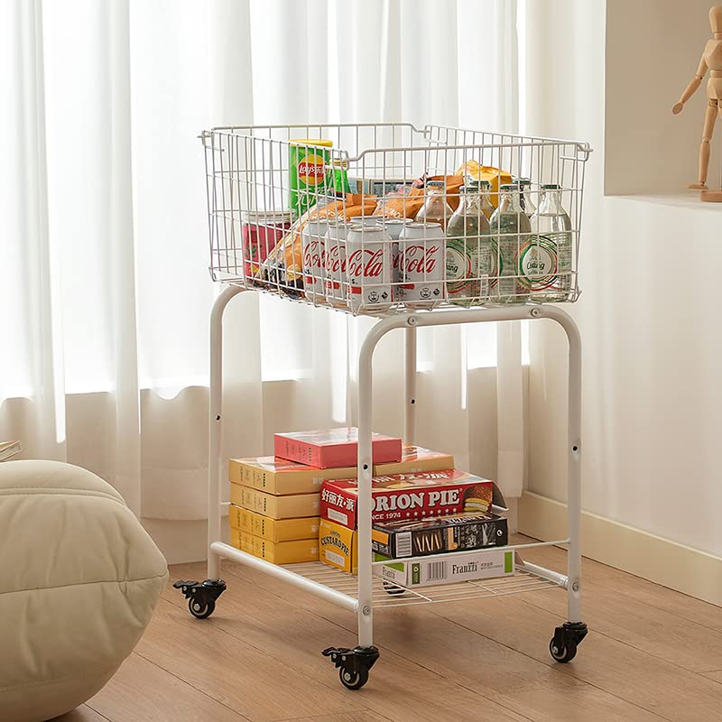 basket for garments storage, easy moved with wheels have brake, Laundry basket, white color，rolling basket