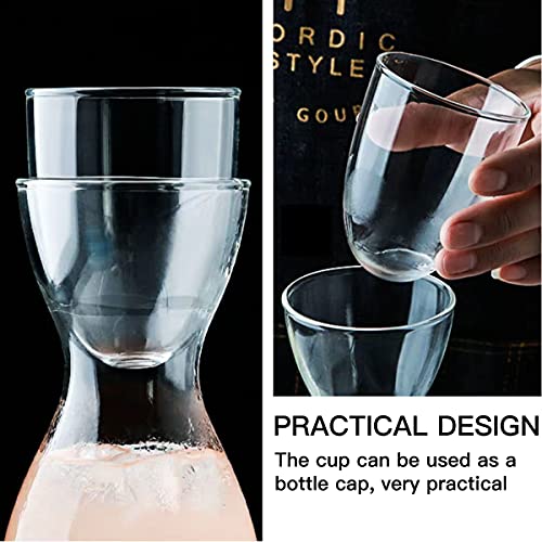 Bedside Water Carafe Set with Tumbler Glass Set for Bathroom Mouthwasher Dispenser Decanter with Cup Glass Pitcher Bottle Container, Nightstand or Kitchen, 600ml/20oz