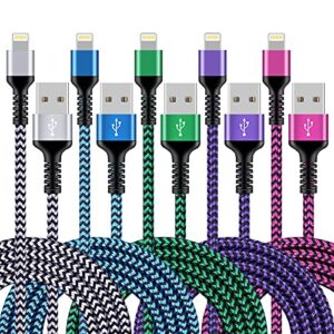 iphone charger [5pack/6ft], long braided lightning cables, fast charging power adapter cargador cords for iphone 14/13/12 pro max/12pro/11 pro max/se/xs/xr/8/7/6s plus, ipad mini air pod color wire