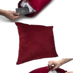 Norott Decorative Throw Pillow Vault Secret Pocket-6.5x10.5-Keep Items Private Safe Secure in Plain Sight-Beds-Couch-Sofa-Any Room-Travel Use- Square Crimson-17.5x17.5x6.5 inches