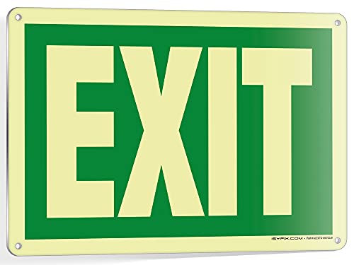 iSYFIX Exit Sign – 1 Pack 10x7 Inch – 100% Rust Free .040 Aluminum Signs, Glow in The Dark Laminated for Ultimate UV, Weather, Scratch, Water & Fade Resistance, Indoor & Outdoor Exit Sign for Exterior