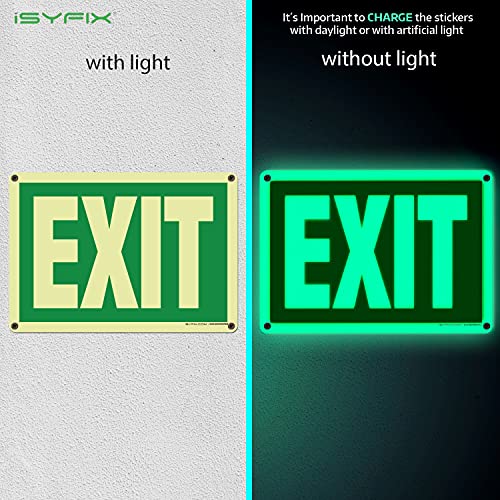 iSYFIX Exit Sign – 1 Pack 10x7 Inch – 100% Rust Free .040 Aluminum Signs, Glow in The Dark Laminated for Ultimate UV, Weather, Scratch, Water & Fade Resistance, Indoor & Outdoor Exit Sign for Exterior