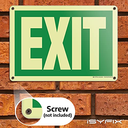 iSYFIX Exit Sign – 1 Pack 10x7 Inch – 100% Rust Free .040 Aluminum Signs, Glow in The Dark Laminated for Ultimate UV, Weather, Scratch, Water & Fade Resistance, Indoor & Outdoor Exit Sign for Exterior