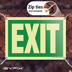 iSYFIX Exit Sign – 1 Pack 10x7 Inch – 100% Rust Free .040 Aluminum Signs, Glow in The Dark Laminated for Ultimate UV, Weather, Scratch, Water & Fade Resistance, Indoor & Outdoor Exit Sign for Exterior