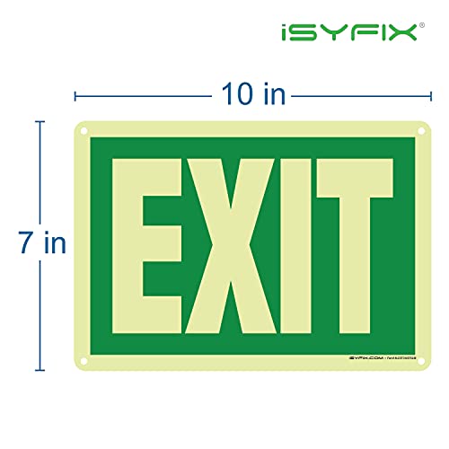 iSYFIX Exit Sign – 1 Pack 10x7 Inch – 100% Rust Free .040 Aluminum Signs, Glow in The Dark Laminated for Ultimate UV, Weather, Scratch, Water & Fade Resistance, Indoor & Outdoor Exit Sign for Exterior