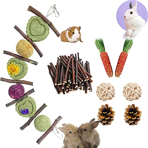 Rabbit Chew Toys for Teeth, Bunny Molar Toys, Small Animal Chew Molar Toys Natural Flower Timothy Grass Cake Pinecones and Corn Toy for Rabbits Chinchilla Hamsters Guinea Pigs Gerbils… (Style 1)