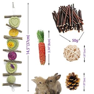 Rabbit Chew Toys for Teeth, Bunny Molar Toys, Small Animal Chew Molar Toys Natural Flower Timothy Grass Cake Pinecones and Corn Toy for Rabbits Chinchilla Hamsters Guinea Pigs Gerbils… (Style 1)