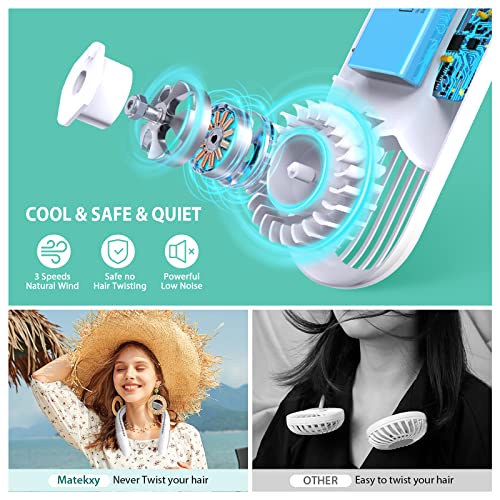 Matekxy Portable Neck Fan, Mini Hands-Free Fan with Quiet and Lightweight, Personal Bladeless Fan Neck Cooler for Indoor & Outdoor (White)