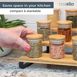 Crutello 20 Pack 2.5 Oz Mini Spice Jars with Bamboo Lids, Dishwasher Safe Jars for Spices, Honey, Beans, Rice, Party Favors